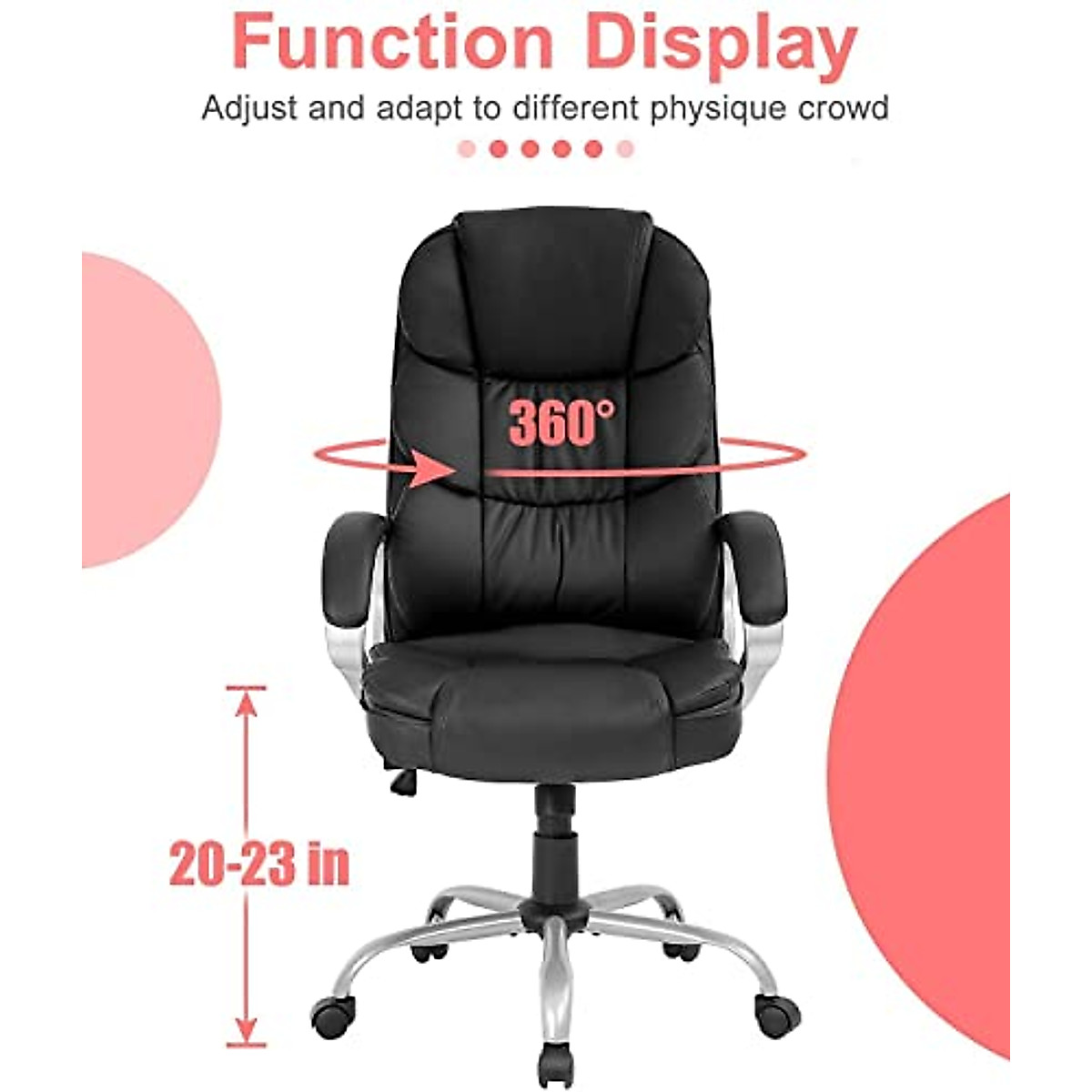 Ergonomic Office Chair Computer Chair Computer Chair with Armrests Lumbar Support PU Leather,Black