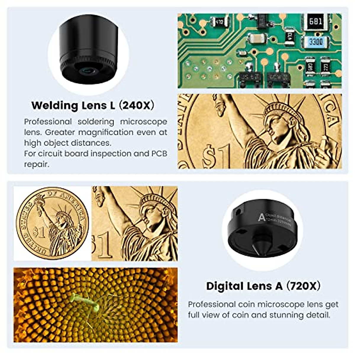 3 Lens 7 inch HDMI Digital Microscope 2000X for Soldering with 13'' Arm Boom Stand LINKMICRO LM246MS UHD 2160P Error Coin Microscope Full View of Coins, Microscope Kit for Adults, PCB Repair DIY