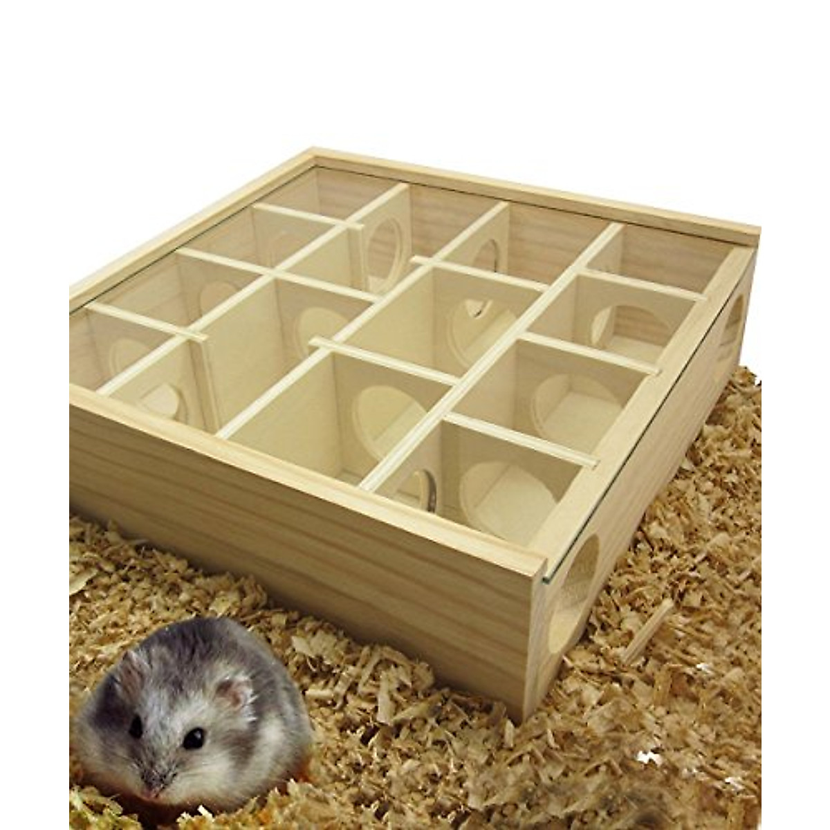 Hypeety Wooden Maze Tunnel Toy with Glass Cover, Small Pet Animals Activity Sport Gerbil Labyrinth Dwarf Hamster Play Toys Maze Tunnel Mice Wooden Funny Toy