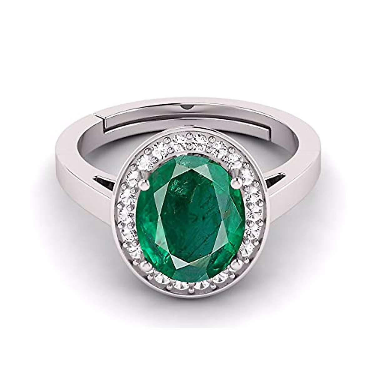 LMDPRAJAPATIS Natural 10.25 Ratti Lab Certified Emerald Panna 925 Sterling Silver Oval Shape Solitaire Adjustable Ring