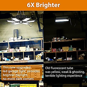 GDNZDUTS 2-Pack Garage Light, 160W 16000LM-6500K Deformable LED Garage Light with Plug, Linkable Garage Lights Ceiling LED with 6 Adjustable Panels for Garage Basement Workshop Built-in ON/Off Switch