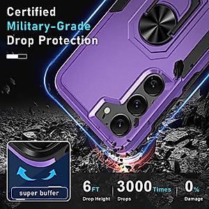 Janmitta Samsung Galaxy S23 Case with Screen Protector+Camera Lens Protector,Heavy Duty Shockproof Full Body Phone Cover Built in Rotatable Magnetic Ring Holder Kickstand,2023 Lavender