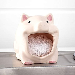 Home Essentials Pink Pig Scrubby Holder with Scrubby Included, 4-inch Height