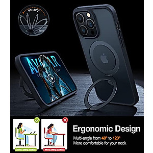 TORRAS Magnetic Shockproof for iPhone 13 Pro Case, [Compatible with MagSafe] with Stand, [MIL-Grade Drop Protection] Translucent Back Protective Yet Slim iPhone 13 Pro Phone Case, Black