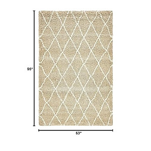 Unique Loom Rabat Shag Collection Modern Tribal Moroccan Inspired Plush & Soft Geometric Design Area Rug (5' 0 x 8' 0 Rectangular, Taupe/ Ivory)