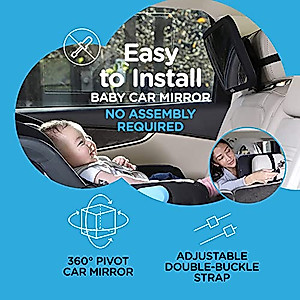 Leo and Ella Baby Car Mirror Safety First, Certified Crash Tested for Rear Facing Baby Car Seat Shatterproof Mirror with Adjustable Safety Mount Crystal Clear View of Newborn, Premium