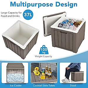 GYMAX Camping Cooler, Insulated 40 Qt Heavy Duty Ice Chest with Built-in Handles and Detachable Lid, Keeps Ice for 24H, Multifunctional Cooler for Beach, Picnic, Camping Outdoors (Brown)