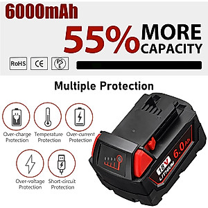 liangjia 2Packs 6.0Ah 18V Lithium-ion Replacement for Milwaukee M -18 Battery Compatible with Milwaukee 18V Tools
