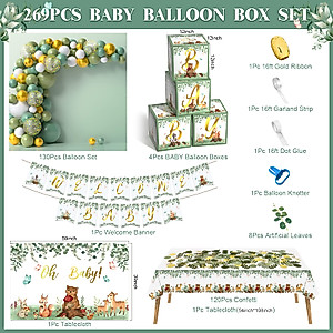 269 PC Sage Green Baby Shower Decorations, Gender Neutral Baby Shower Decorations Includes Baby Balloon Box Backdrop Tablecloth Banner Garland Kit Confetti, Greenery Woodland Baby Shower Decorations