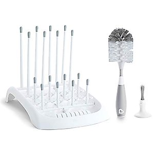 Munchkin® Baby Bottle and Sippy Cup Cleaning Set, Includes Countertop Drying Rack and Bristle Bottle Brush, Grey