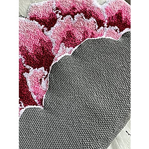 Judy Dre am Pink Peony Flower Area Rugs for Bedroom Kitchen Bathroom Floral Round Rugs Soft Bath Rug Mat Modern Washable Non-Slip Shower Bathtub Mat for Christmas Home Party