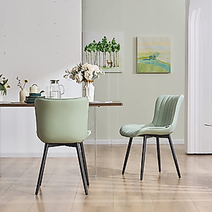 YOUNUOKE Dining Chairs Set of 2 Upholstered Mid Century Modern Kitchen Chair Armless Faux Leather Side Chairs with Padded Back Metal Legs for Living Room Bedrooms Mint Light Sage Green