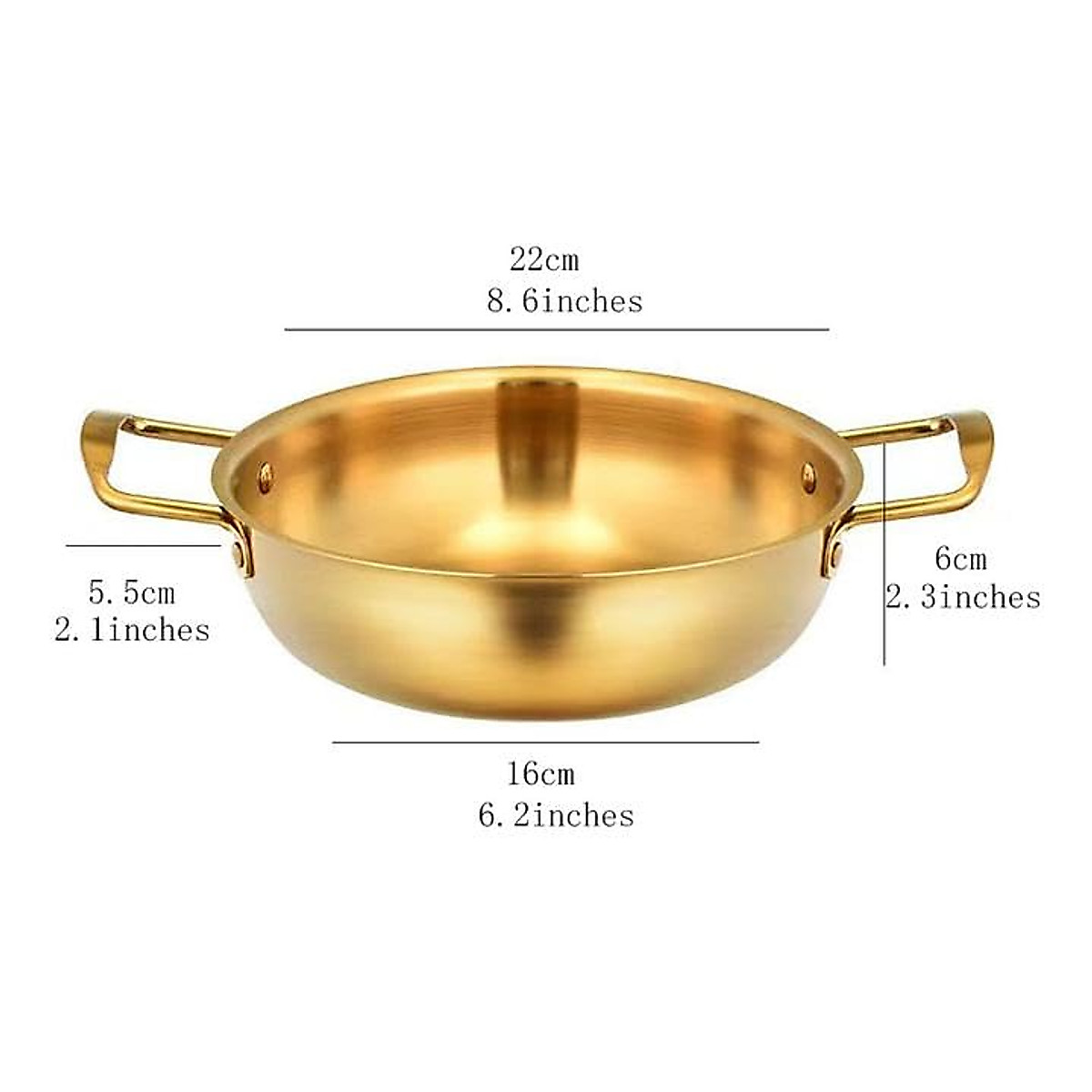 MBBITL Paella Pan Skillet Pan Gold Stainless Steel Serving Pan 8.6 Inches for Hot Pot Dry Pot Seafood Cooking
