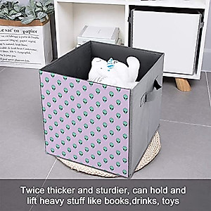 Green Alien Head Storage Bin Foldable Cube Closet Organizer Square Baskets Box with Dual Handles
