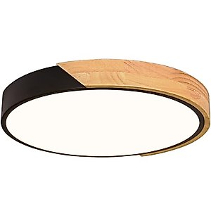 Goomavi Modern LED Ceiling Light, Black Round Wood Flush Mount Ceiling Light Fixture,Minimalist Lighting Ceiling Lamp for Hallway Entryway Bedroom Closet Laundry Room-Not Dimmable 4000K 11.8 Inch