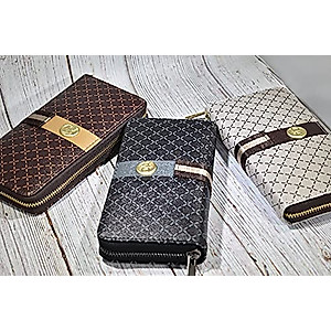 TIME WARRIOR Women's Wallet DA RFID Blocking Leather Zip Around Designer Wallets Large Phone Holder Clutch Travel Purse Wristlet Women Wallets (Brown & Gold)