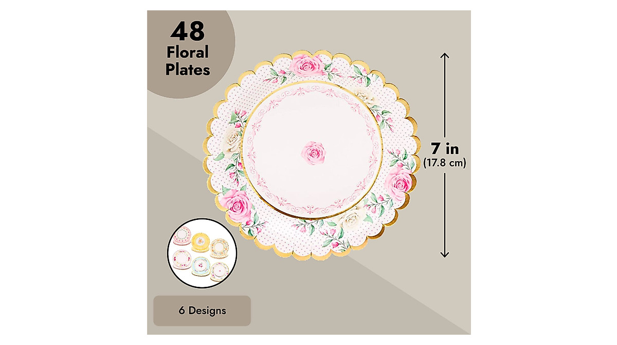 Sparkle and Bash 48-Pack Floral Paper Plates - 7"