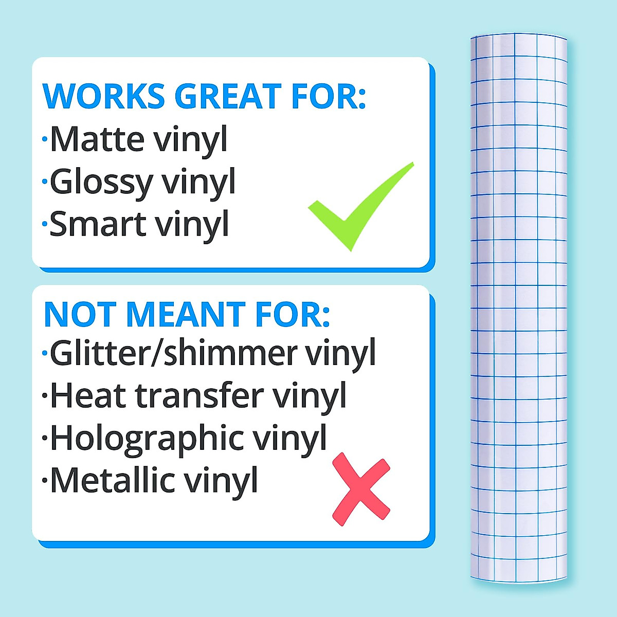 JANDJPACKAGING Transfer Tape for Vinyl - 12” x 50 FT w/Blue Alignment Grid for Adhesive Vinyl - Medium Tack Vinyl Transfer Tape for Silhouette Cameo