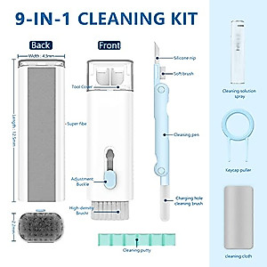 9-in-1 Cleaner Kit for Laptop Screen Keyboard Airpod,Portable Cleaning Pen Brush Tool for Electronics/Earbud/Phone/Laptop/Bluetooth/iPad/Earphones/Computer/Camera (5ml Screens Cleaners Spray)