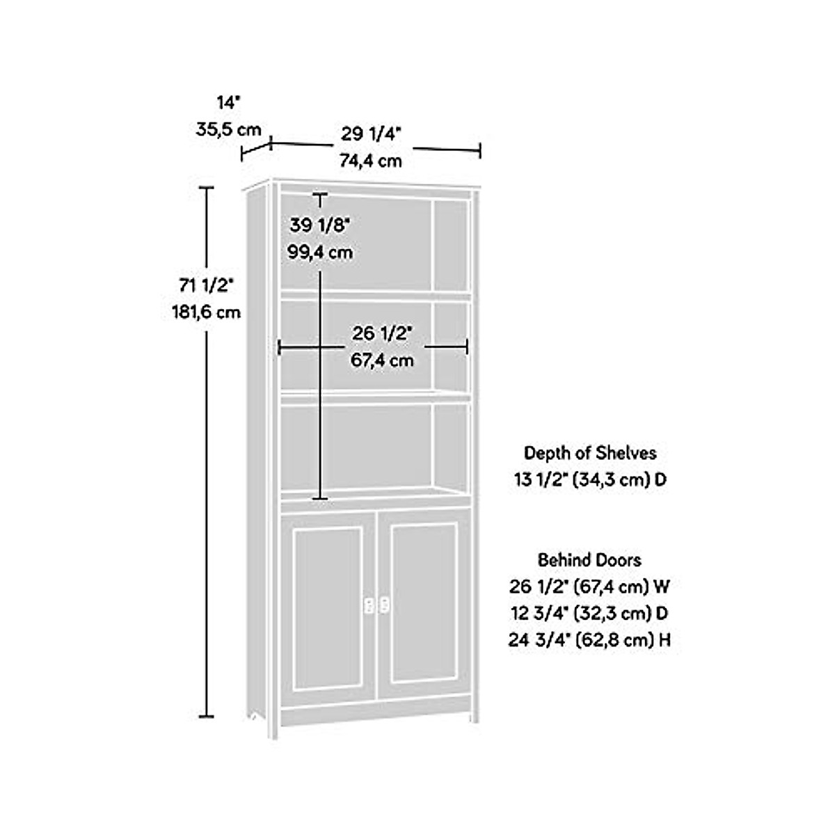 Sauder Cottage Road Library with Doors, Soft White finish