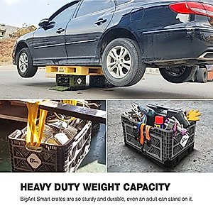 Bigant Heavy Duty Collapsible & Stackable Plastic Milk Crate-Medium Size, Olive, Stackable Open Front Organizer, Set of 1, Snap Lock Foldable Industrial Garage Storage Bin Container Utility Basket