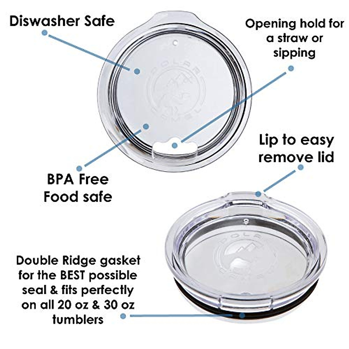 Polar Camel Replacement Lids | Fits 30 oz and 40 oz Polar Camel Drink Tumblers (Regular Lid)