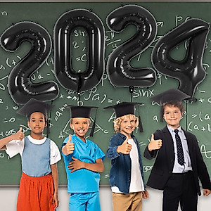 Black 2024 Balloon, 40 Inch Large Foil 2024 Number Balloons, Giant Big Mylar Balloon Numbers for Black Graduation Decorations Class of 2024 Party Supplies