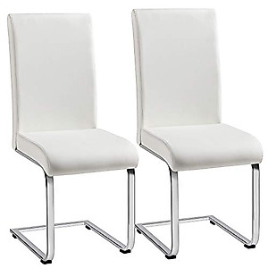 Yaheetech Dining Chairs High Back Leather Side Chairs Dining Living Room Chairs Upholstered Armless Chair with Metal Legs Home Kitchen Furniture Modern Set of 2, White