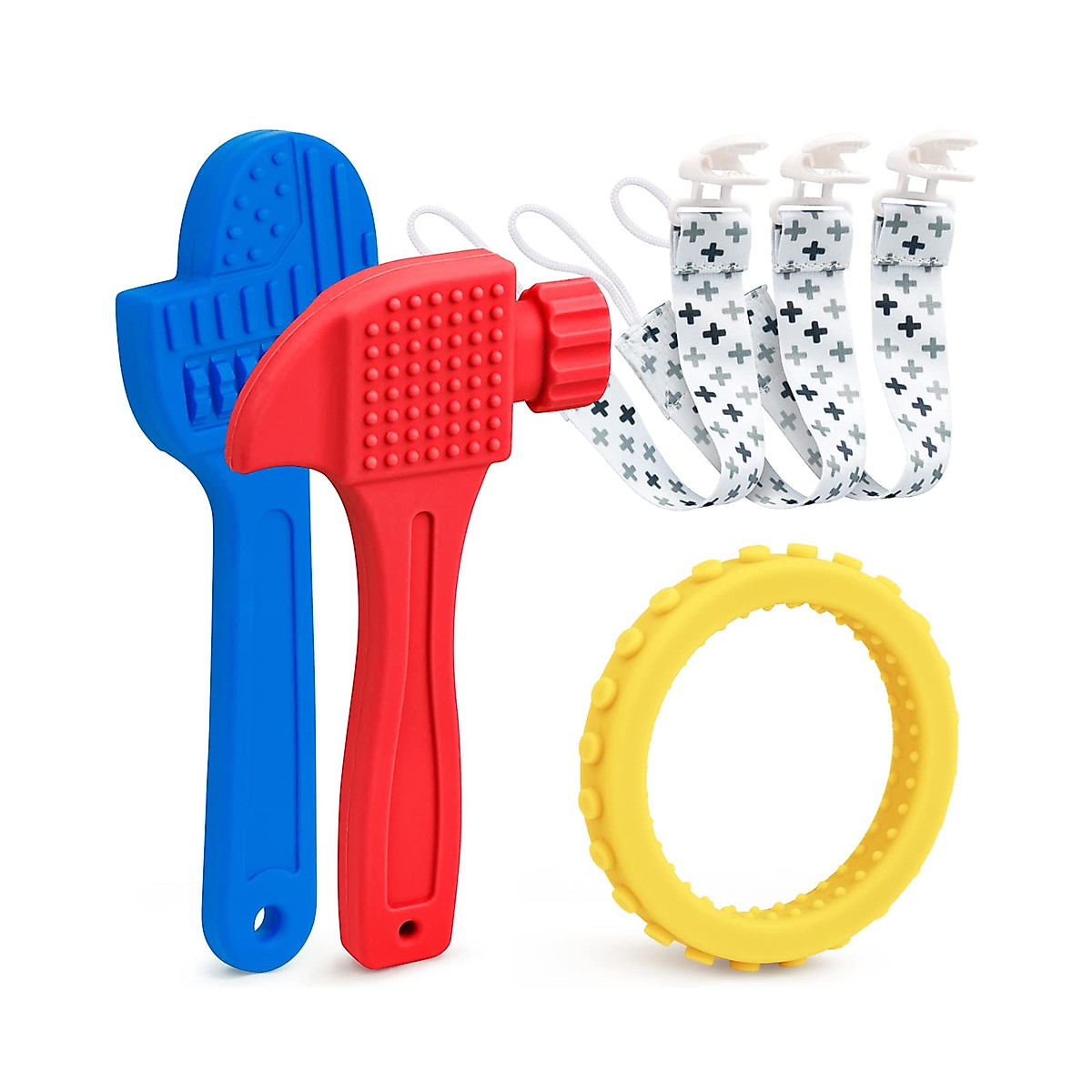 AgoKud Teething Toys for 1 Year Old Babies (3 Pack), Baby Chew Toys Teething with Pacifier Clips, Frozen Teething Toys for Babies, BPA Free, Food Grade Silicone, Easy to Hold Design