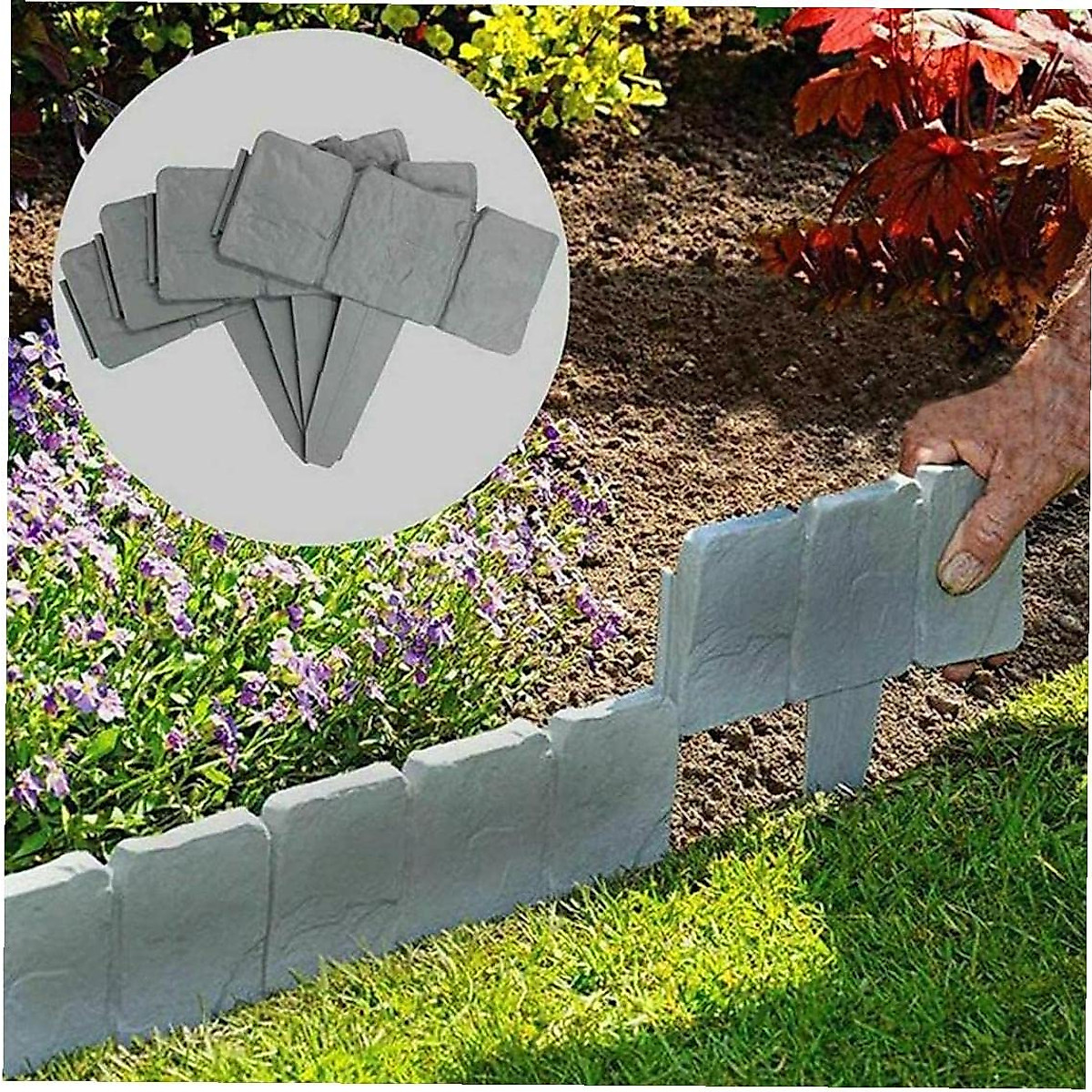Onsinic 20pcs Lawn Stakes Garden Border Edging Stones Effect Fence Decorative Flower Bed Edging for Lawn Landscape