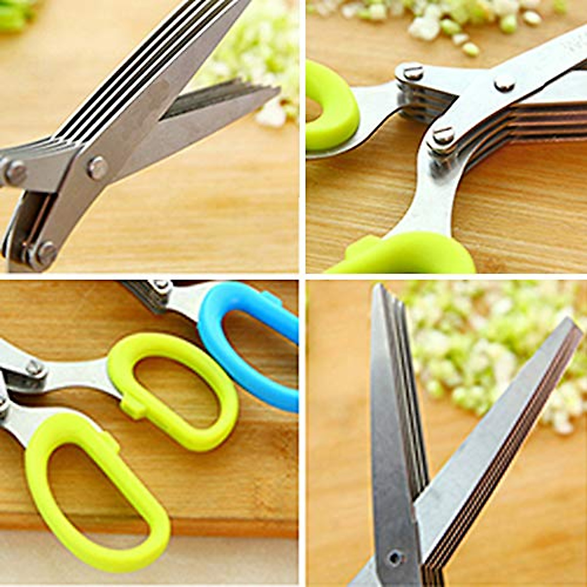2PCS Stainless Steel Herb Scissors with 5 Blades, Multipurpose Kitchen Cutting Shearring Mincer Tool with Cleaning Comb, Ideal Garden Gadgets for Shredding Vegetables, Paper, Basil, Parsley, Cilantro