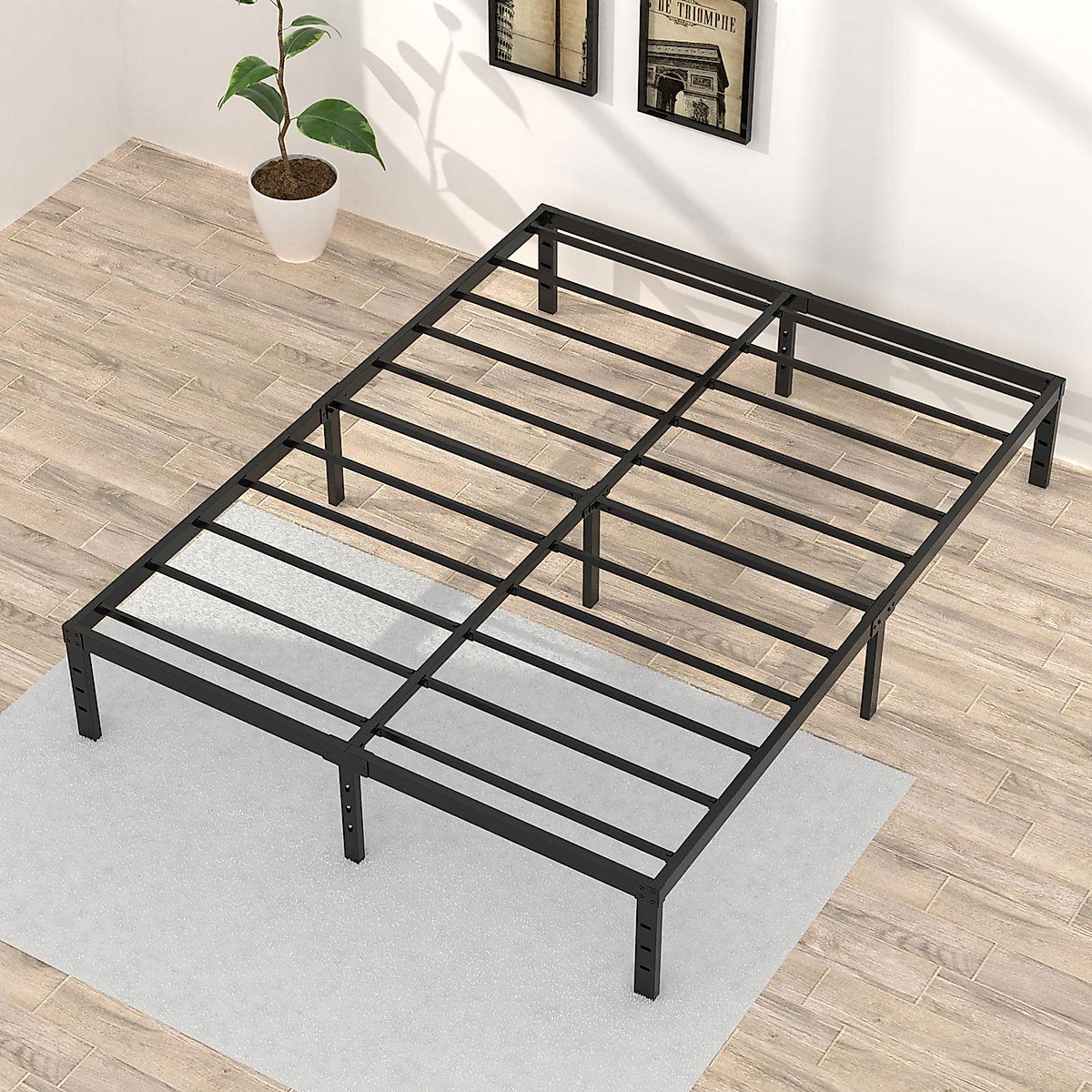 Queen Bed Frame No Box Spring Needed, 14 Inch Heavy Duty Metal Platform Bed Frame Queen Size, 1200lbs Steel Slats Support, Easy Assembly, Black