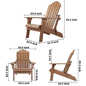 hOmeHua Folding Adirondack Chair Weather Resistant, Hard Plastic Imitation Wood Stripes Adirondack Chair, Easy to Fold Move & Maintain, Outdoor Chair for Patio, Backyard Deck, Fire Pit - Wood Color