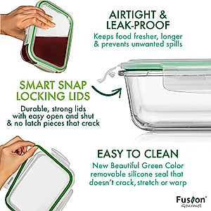 Fusion Gourmet Set of 8 Same Size Glass Food Storage Containers with Lids [4.4 cup 35 oz ea.] Airtight, Leak proof, Oven, Microwave & Freezer Safe, Reusable Meal Prep Set, Stain & Odor Resistant