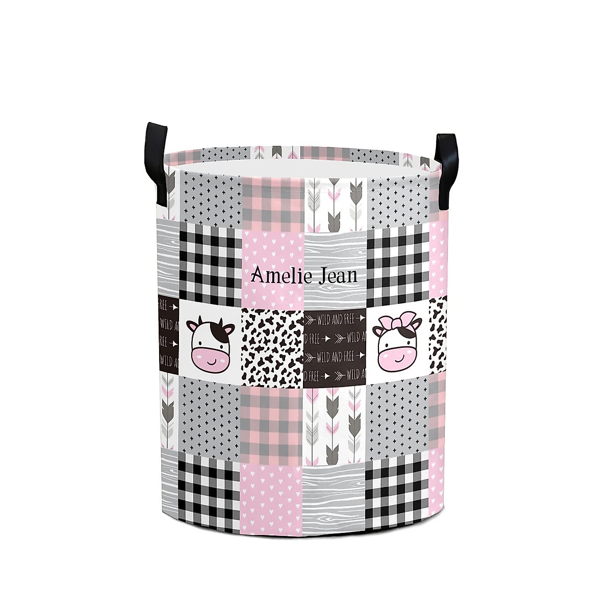 Cute Cows Patchwork Storage Bin, Waterproof Oxford Fabric Clothes Basket Organizer for Laundry Hamper,Toy Bins,Gift Baskets, Bedroom, Clothes,Baby Nursery