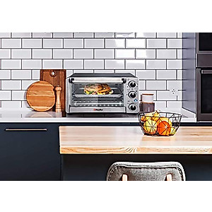 Toaster Oven 4 Slice, Multi-function Stainless Steel Finish with Timer - Toast - Bake - Broil Settings, Natural Convection - 1100 Watts of Power, Includes Baking Pan and Rack by Mueller Austria