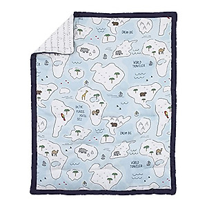 NOJO Dreamer Little Explorer World Map 8 Piece Nursery Crib Bedding Set, Navy Blue/Light Blue/White