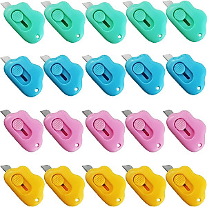 GXXMEI 20PCS Mini Retractable Utility Knife Box Cutter Letter Opener Pocket Knives Colorful Mini Slides Open for Letter Small Box Opening Paper Cutting DIY Crafts (4 colors)