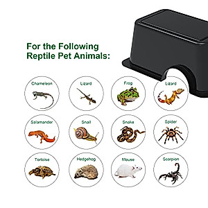 Black Reptile Warm Hideout Home House for Snake, Gecko, Lizard, Chameleon, Tortoise, Frog with Hollowed Out Design to Shading & Water Supply and Air Humidified Ceramic Box. (M)