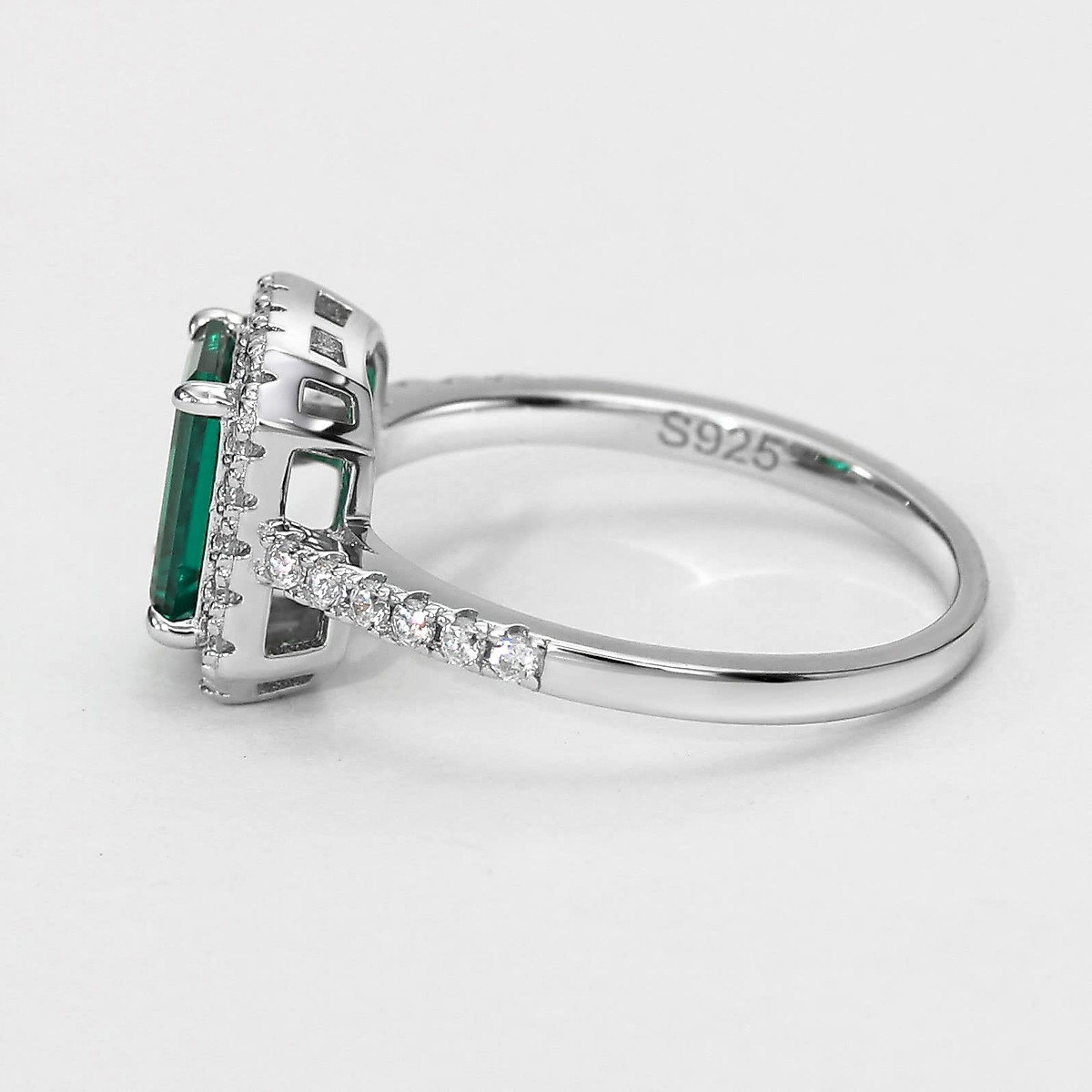 Michooyel S925 1.8ct Lab-grown Emerald Ring Halo Diamond Bands Engagement Ring Wedding Ring Sterling Silver Cubic Zirconia Fine Jewelry For Women