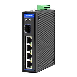 HGW-401S - 4X RJ45 +1x SFP Ports Gigabit Ethernet Industrial Fiber Switch, DIN Rail Mount, -40 to +75 Celsius