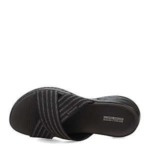 Skechers Women's ON-The-GO 600-CROSS Band Slide Sandal, Black/Gray, 7