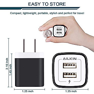 USB Wall Charger, Charger Adapter, AILKIN 6-Pack 2.1Amp Dual Port Quick Charger Plug Cube Replacement for iPhone X/8/7/6S/6S Plus/6 Plus/6, Samsung Galaxy S7/S6/S5 Edge, LG, HTC, Huawei, Moto etc.