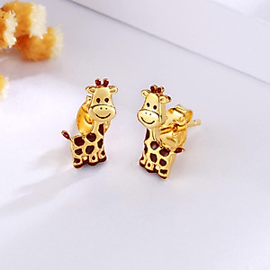 925 Sterling Silver Animals Earrings Hypoallergenic Stud Earrings Cute Animal Jewelry Unique Gifts for Women (Giraffe Stud)
