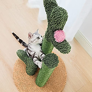 Pesofer Cactus Cat Scratching Post Cat Scratcher with 3 Scratching Poles, Flower Décor and Dangling Ball for Kitten, Adult Cats Large