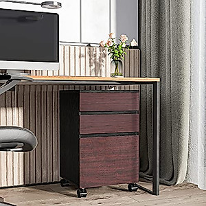 YITAHOME 3 Drawer Mobile File Cabinet, Rolling Filing Cabinet for A4 or Letter Size, Wood Under Desk Storage Cabinet with Wheels, Dark Walnut