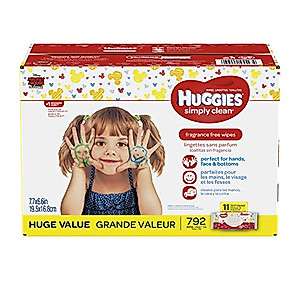 HUGGIES Simply Clean Fragrance Free Baby Wipes, 11 Soft Pack (792 Count Total), Alcohol and Paraben Free