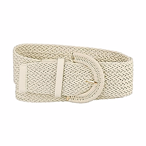 Allegra K Womens Wide Woven Waist Belts Braided Belts for Dress Chunky Buckle 60-90cm/23.62-35.43" White