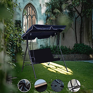 JEWELTH Replacement Swing Seat Cover, 600D Oxford Cloth Waterproof 2/3 Seat Patio Swing Seat Replacement Covers for Outdoor Porch Garden Yard Swings (Black/45.27’’x18.89’’x18.89’’)