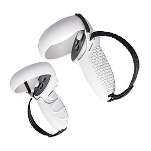 SINWEVR Touch Controller Grip Cover Compatible for Meta/Oculus Quest 2, Anti-Throw Handle Protecting Sleeve Quest 2 Accessories with Adjustable Knuckle Strap (White - TPU)